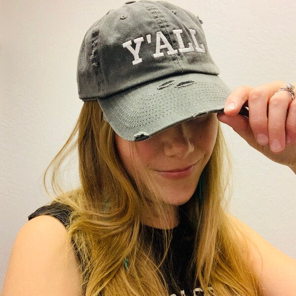 Y'all Hat | Distressed Baseball Cap OR Ponytail Hat | Y'ALL Custom ...