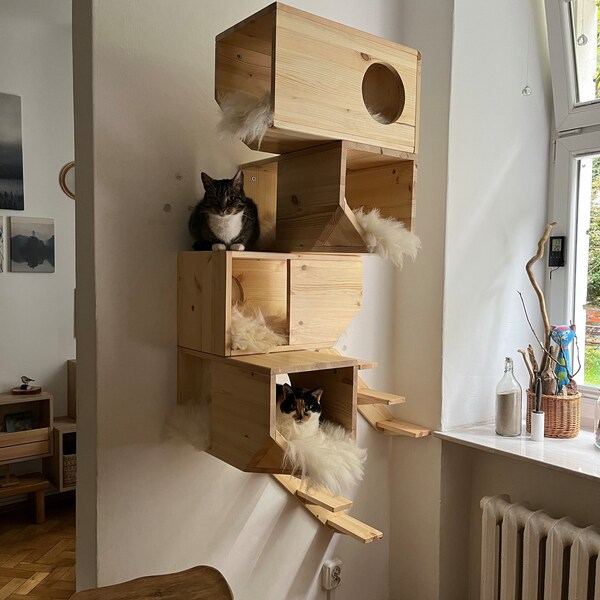 Freestanding Wooden Modular Cat House - Etsy