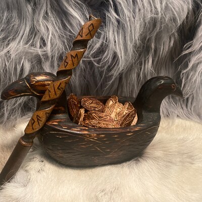 Runecaller Norse Rune Wand Volva Staff Distaff Asatru Altar Divination ...