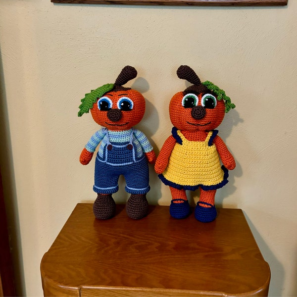 Crochet Pattern Cute Pumpkin Boy and Girl. TUTORIAL Doll Pumpkin in ...