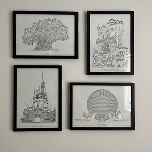 Walt Disney World Parks Line Art Disney Print Set of 4 More Colours - Etsy