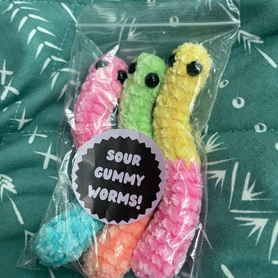 Sour Gummy Worms ___________ 3 Pack, Posable Worm Plushies, Novelty ...
