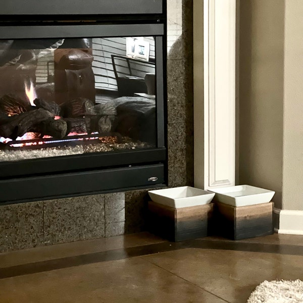 Modern Square Dog Bowl Set | Elevated Pet Feeder | Porcelain Pet Bowls ...