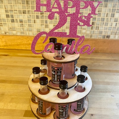 2 Tier Shot Cake, 21st Birthday Gift, Mini Liquor Bottle Stand, Funny ...