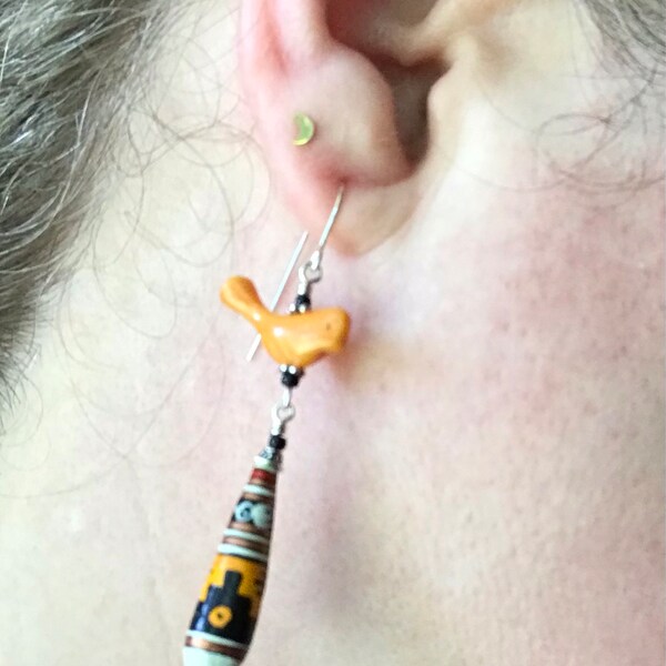 Ceramic Clay Bead Peru Earring, 925 Sterling Silver Folk Art Jewelry ...