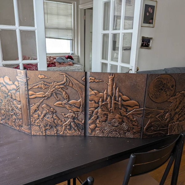 DND DM Screen With 4 Wider Panels - 3D Faux Leather Panoramic Battle ...