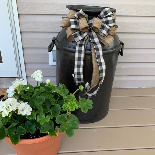 Vintage Burlap Ribbon Bow, Farmhouse Check Bows, Rustic Burlap Ribbon ...