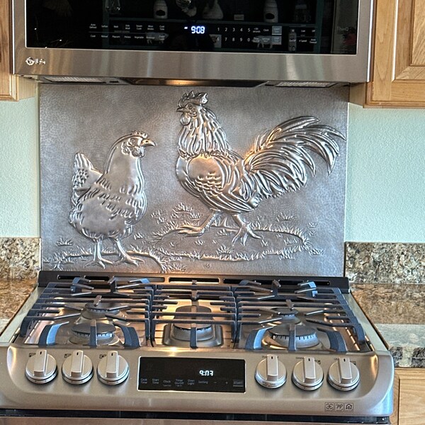 Farmhouse Kitchen Backsplash of a Rooster and Chicken Copper Decor ...