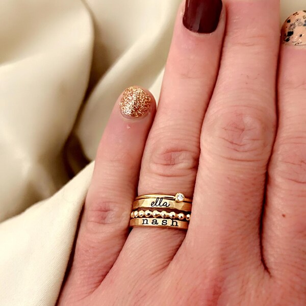 14k Gold Filled Name Rings | Stackable Name Rings | Mom Rings | Gold Ring Set | Kids Name Rings ...