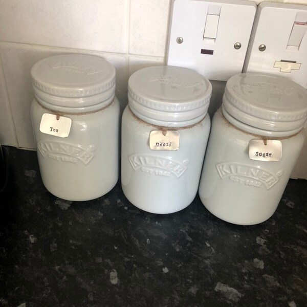 Set of Kilner / Mason Jar Labels/tags, Personalised, Handstamped ...