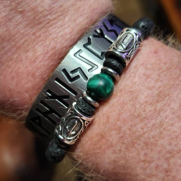 Seer's Vision Norse Rune Bracelet, Personalized, Tiger's Eye, Lava Stone, Unisex, Runic Bracelet ...