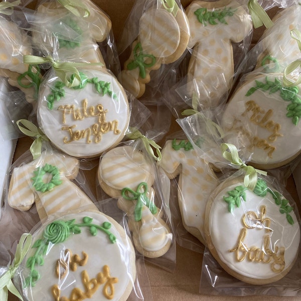 Greenery Baby Shower Sugar Cookies, Gender Neutral Baby Shower, Gold ...