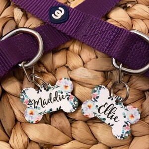 Cute Floral Pet Tag, Personalized Pet ID Tag, Cat ID Tag, Dog Name Tag ...