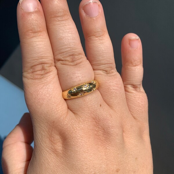 Dome Ring, Gold Dome Ring, Silver Dome Ring, Star Ring, Celestial ...