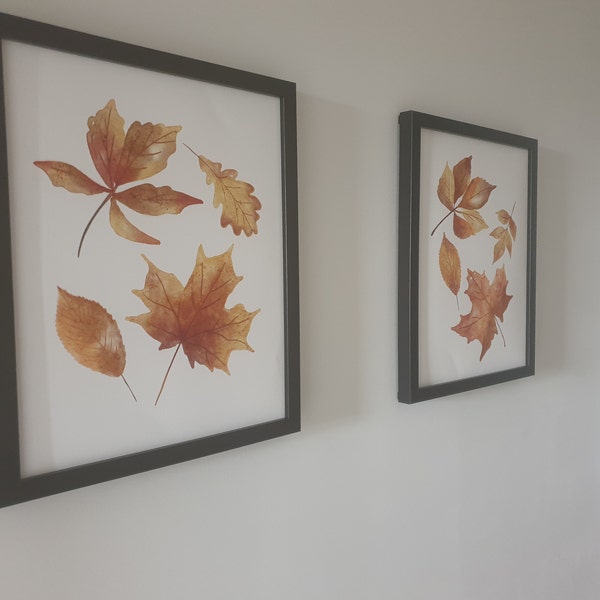 Watercolour Fall Print, Fall Printable Art, Copper Orange Fall Leaves ...