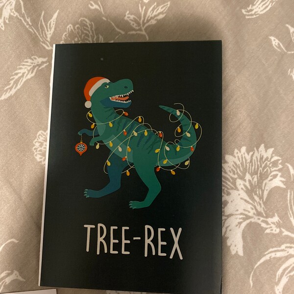 T-rex Funny Christmas Card, Dinosaur Christmas Tree Holiday Cards, Xmas ...