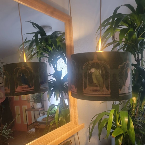 Parrot Swing Lamp Shade on Verdant Green - Large Lamp Shade With Gold ...