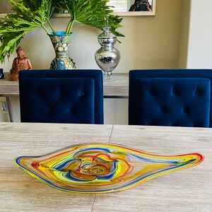 Hand Blown Glass Fluted Bowl Table Centerpiece Incalmo | Etsy