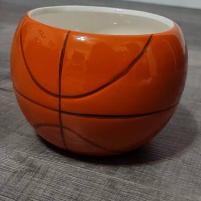 Small Ceramic Basketball Planter, Round Flower Pot, Sports Home Decor ...