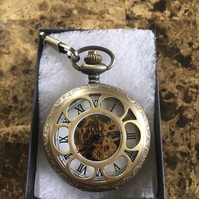 Pocket Watch Custom Engraved Bronze Finish Fancy Cutout Cover ...