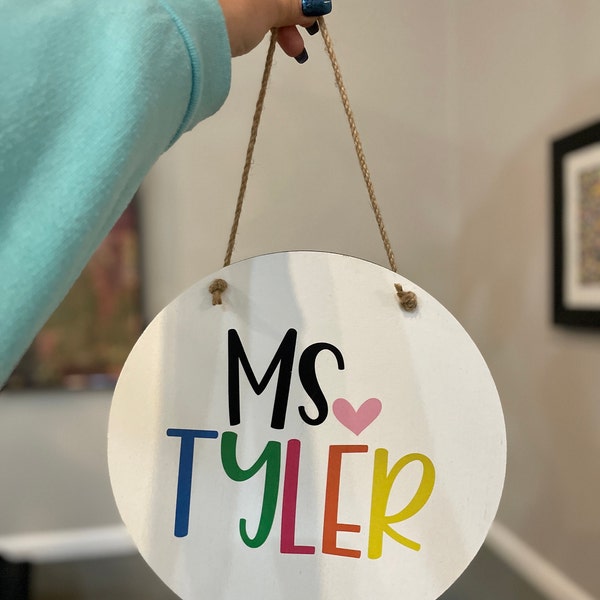 Colorful Circle Teacher Name Sign Heart Round Sign - Etsy