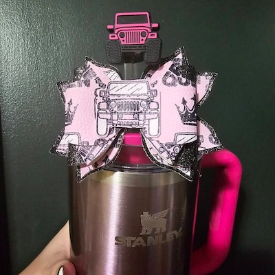 Jumbo Stanley Perfectly Pink and White Print Bow Straw Topper - Etsy