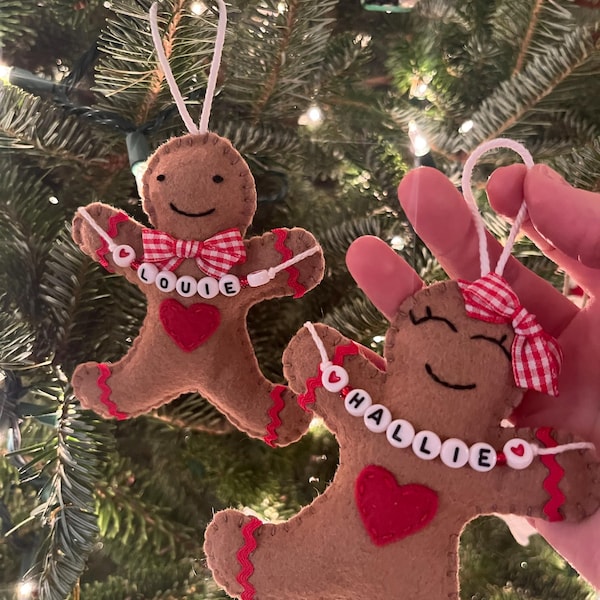 Felt Gingerbread Man Ornament, Peppermint Gingerbread Man, Christmas ...