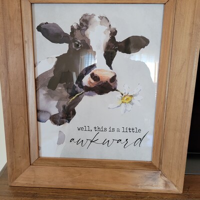Well This is A Little Awkward Cow Watercolor Bathroom Wall Decor, Funny ...