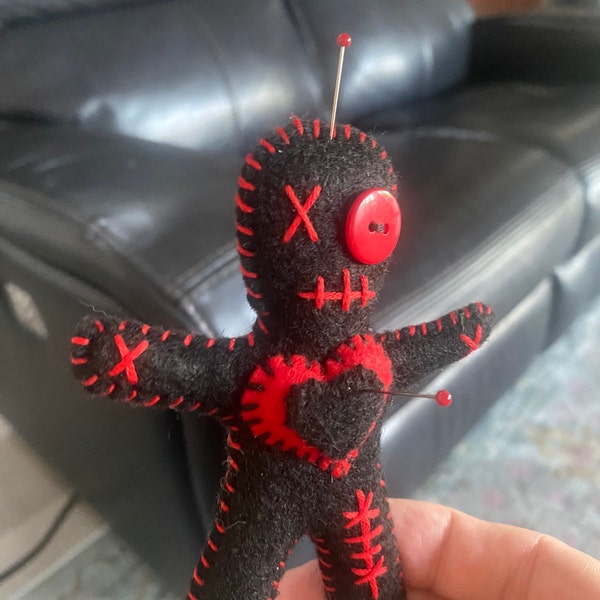 Handmade Voodoo Doll Poppet, Gothic Witchcraft Decor, Black/red Felt ...