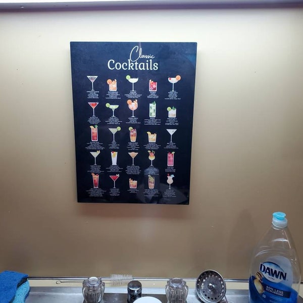 Classic Cocktail Metal Home Bar Sign Print on Black Chalkboard. 25 ...
