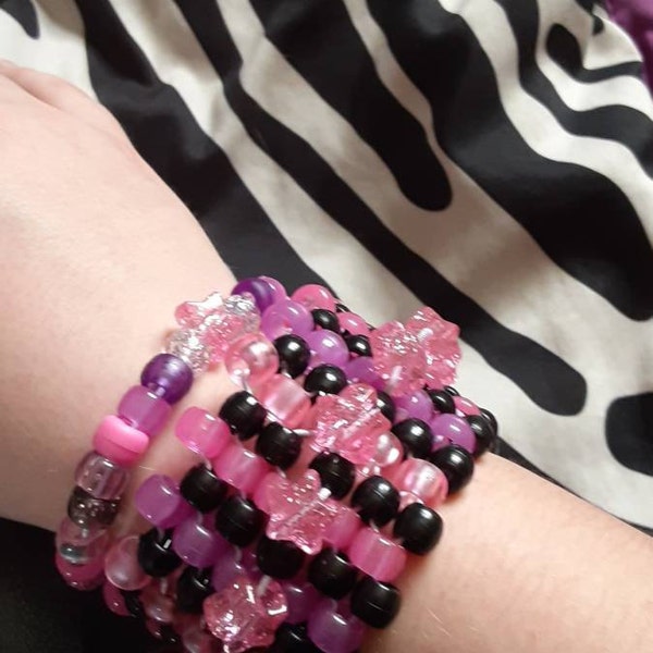 Kawaii Blue and Purple Starburst Kandi Cuff, Scenecore Ravewear Emo ...