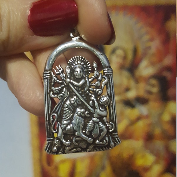 Durga Pendant, Kali Pendant, 925 Sterling Silver, Durga Slaying Demon ...