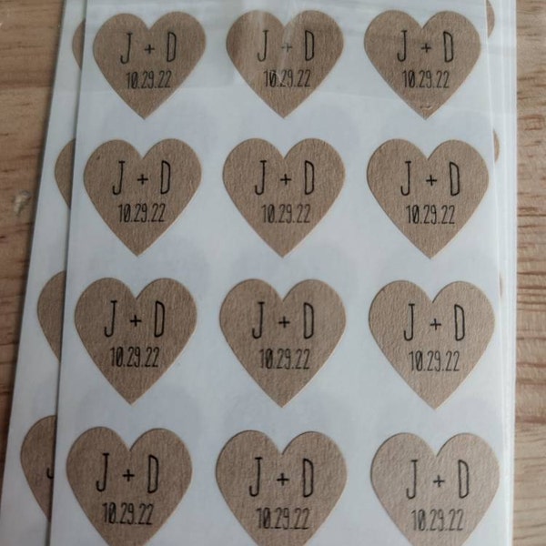 108 Custom Heart Stickers With Initials and Date - Wedding Stickers and ...