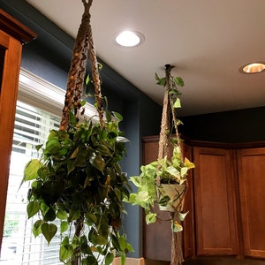 Large, Long Heavy Duty Macrame' Plant Hanger of Natural Jute and Wooden ...