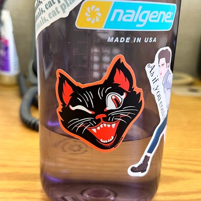 VS031 Halloween Retro Black Cat Face Stickers / Vintage Spooky Kitsch ...