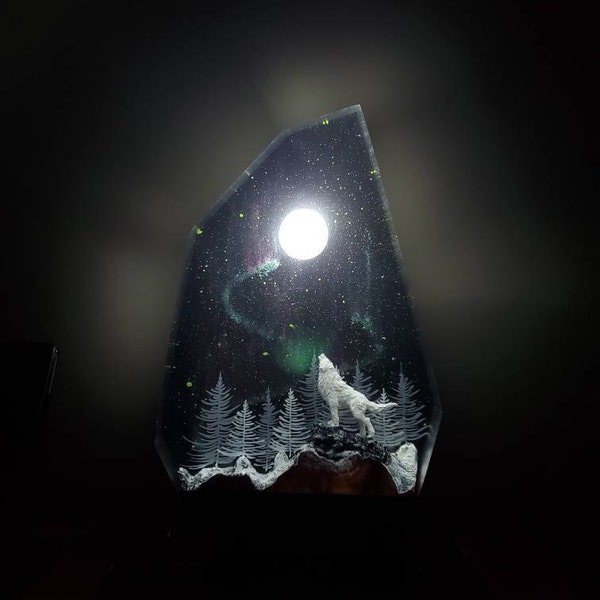 Aurora Borealis Lamp Howling Wolf Northern Lights Lamp Alaska Decor ...