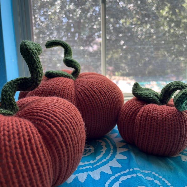Hand Knit Fall Pumpkins, Fall Decor, Flexible Stems, Table Decoration ...