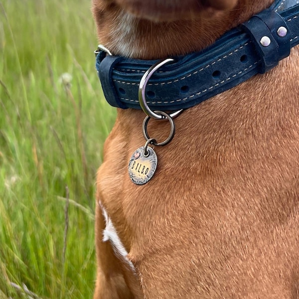 Rustic, Round Dog Tag Made of Brass With Copper Detail · ID Tag for ...