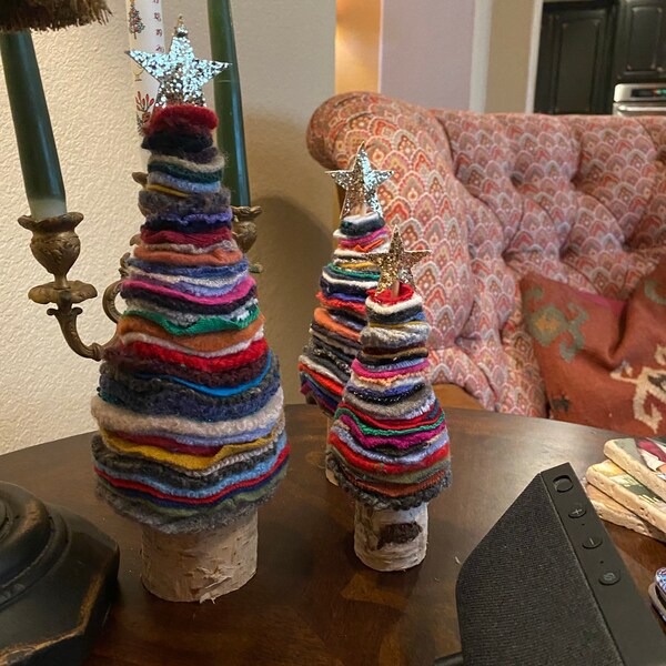 Felted Wool Christmas Tree Set of 3 | Handmade Eco-friendly Holiday ...