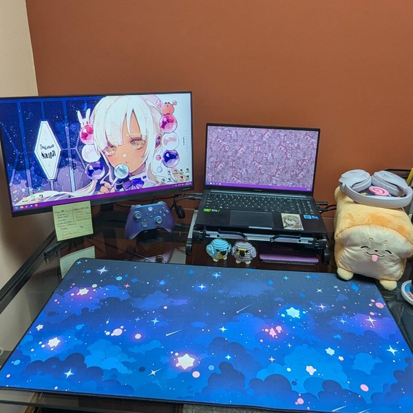 Mushroom Deskmat Anime Cat Mouse Pad Cute Purple XL Mousepad Cat Desk ...