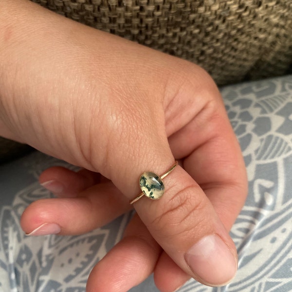 Moss Agate Ring, Gold Ring, Silver Ring, Genuine Gemstone, Delicate ...