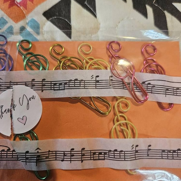 Set of 10 Quality Music Musical Treble Clef Coloured Metal Paper Clips ...