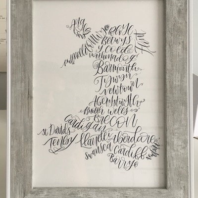 Lettering Map of Wales, Welsh Map, Calligraphy Map Art Print, Welsh ...