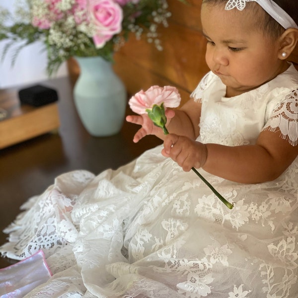 Sierra, Baby Girl Long Lace Dress, Silk Heirloom Gown, Ivory Couture ...