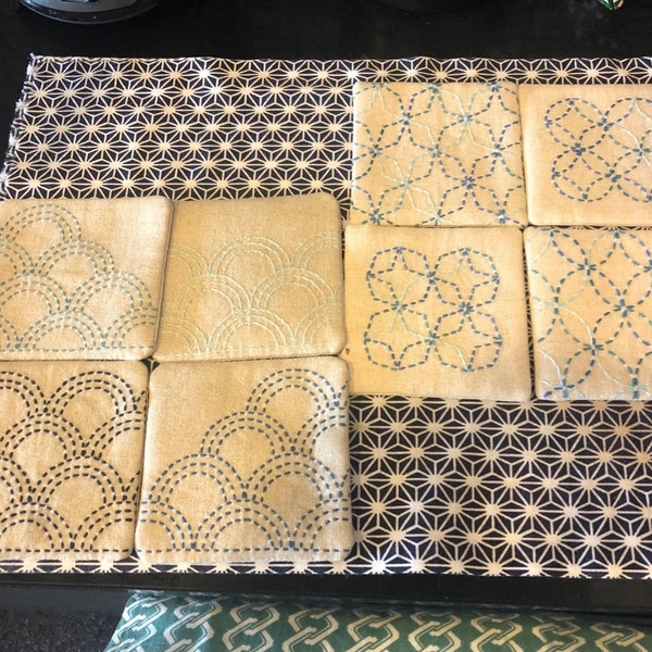 Sashiko Coaster Tutorial: Seigaiha Blue Ocean Waves (PDF Pattern) - Etsy