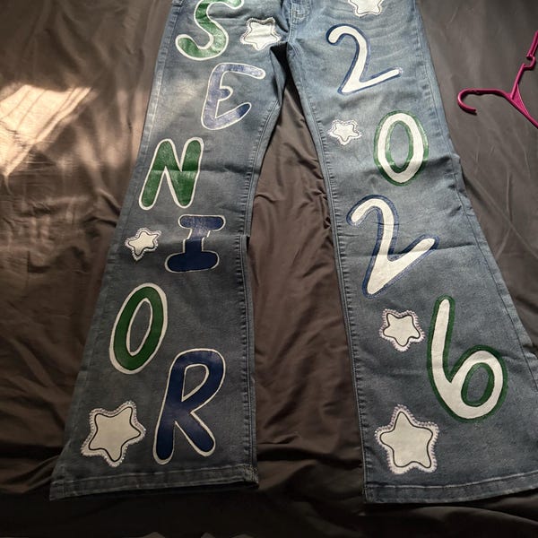 Custom Painted Denim Jeans: Personalized School Spirit, Graduation - Etsy
