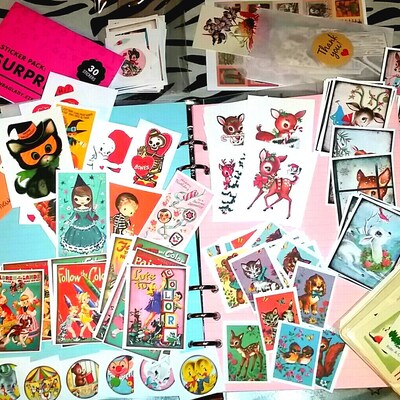 Surprise Stickers Set of 30 Handmade Stickers, Vintage Style, Vintage ...
