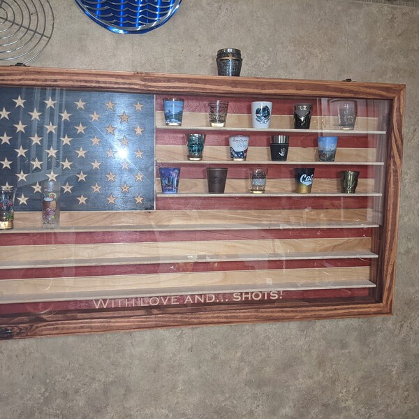 XL US Flag Shadow Box (or Shot Glass) Display Case W/ Hinged Door (free ...