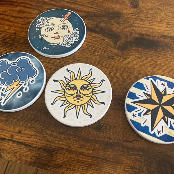 Four Pack Coasters | Decorative Coasters Set of 4 | 3.7" Ceramic ...