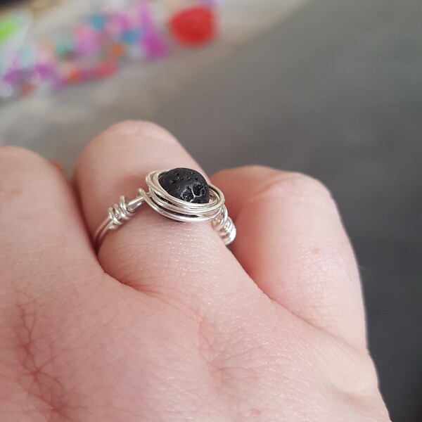 Lava Rock Aromatherapy Ring, Lava Rock Bead Ring, Lava Stone Ring, Wire ...